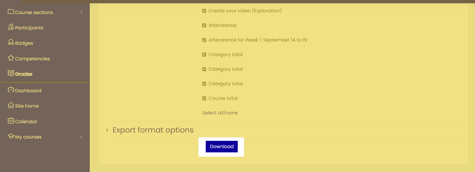 Download grades – eLearningCommons
